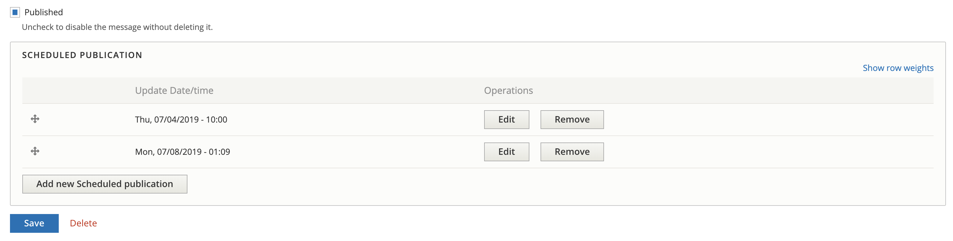 Provide optional default configurations to support scheduling of conditional messages with ...